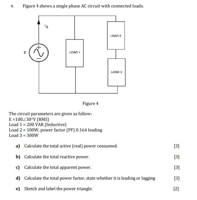 Solved 4. Figure 4 shows a single phase AC circuit with | Chegg.com
