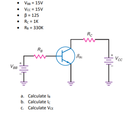 Solved - VBB=15V - VCC=15 V - β=125 - RC=1 K - Rn=22nk a. | Chegg.com