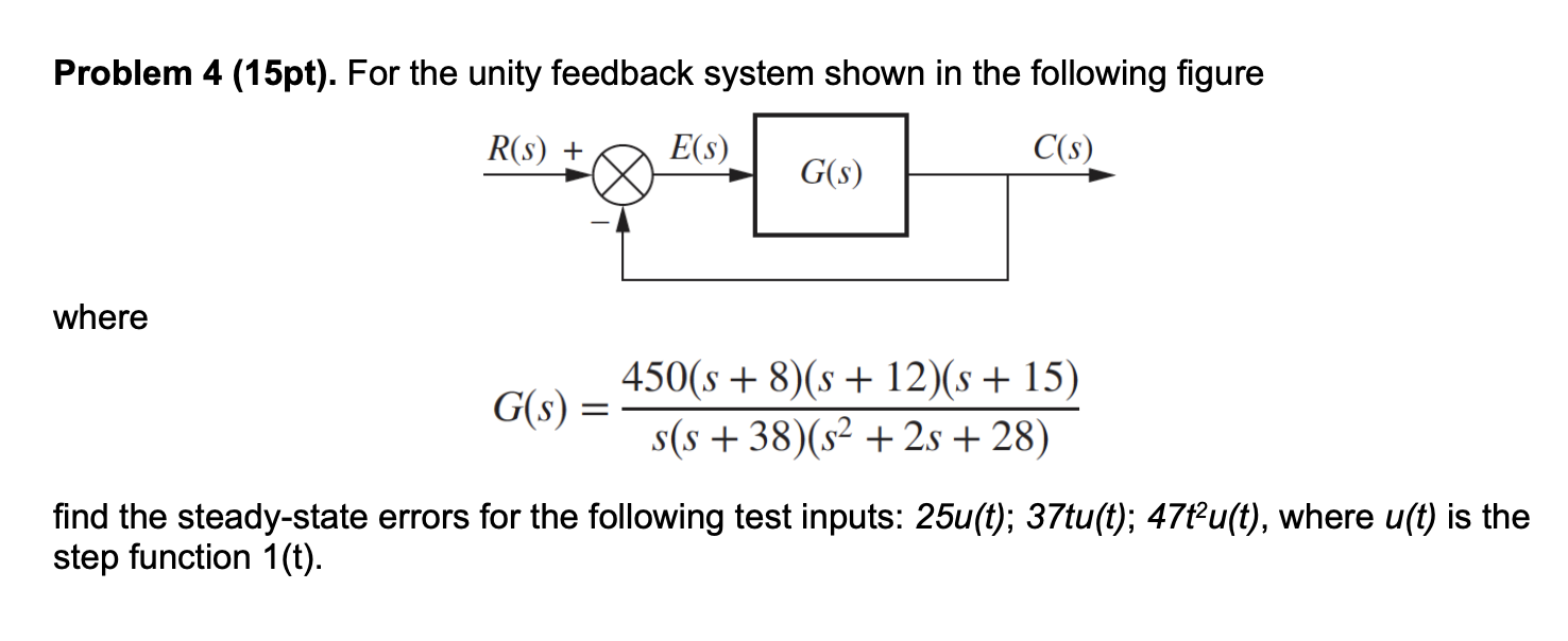 Solved Problem 4 (15pt). For the unity feedback system shown | Chegg.com