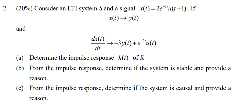 Solved (20\%) Consider an LTI system S and a signal | Chegg.com