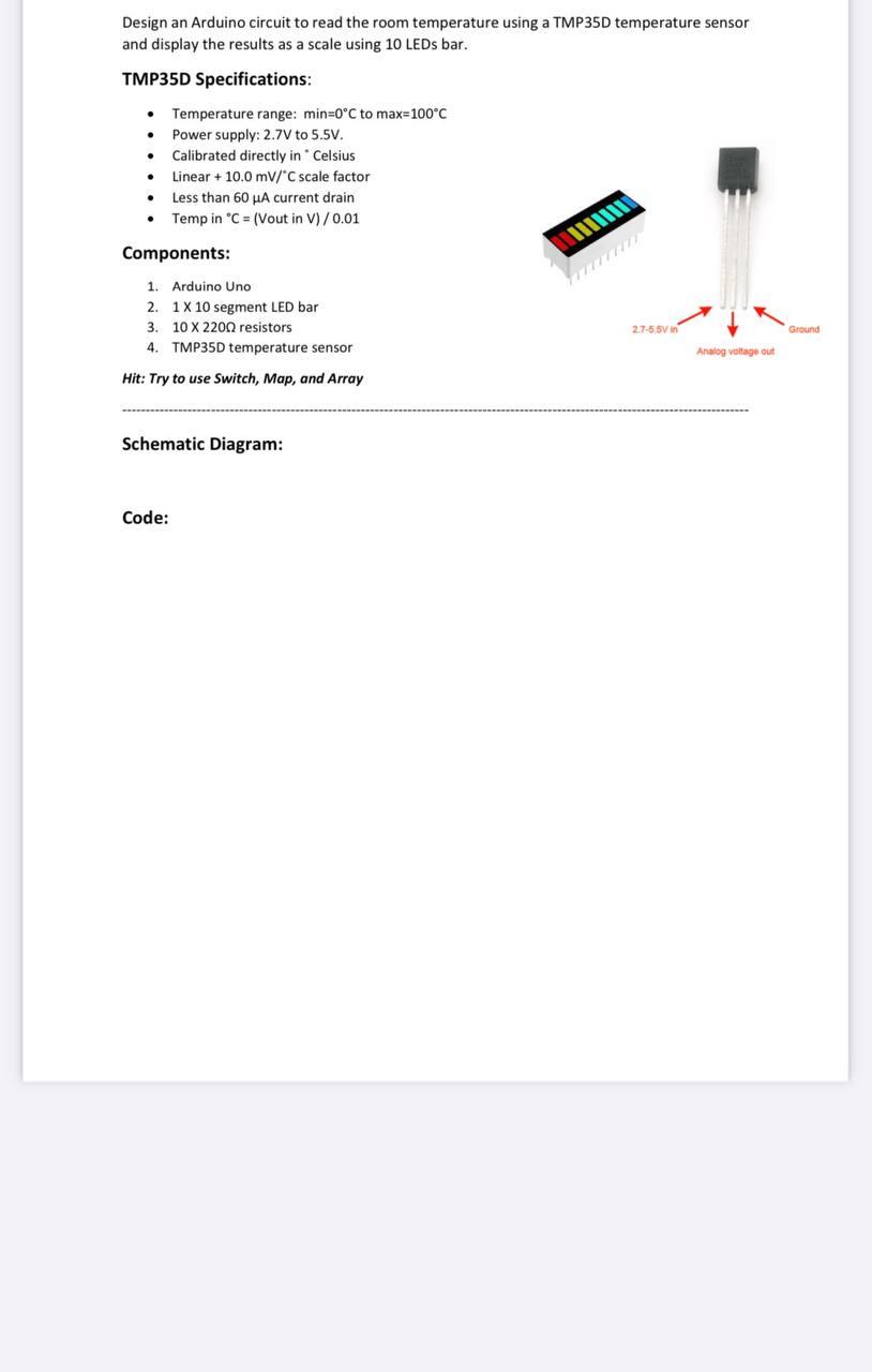 Solved Design an Arduino circuit to read the room | Chegg.com
