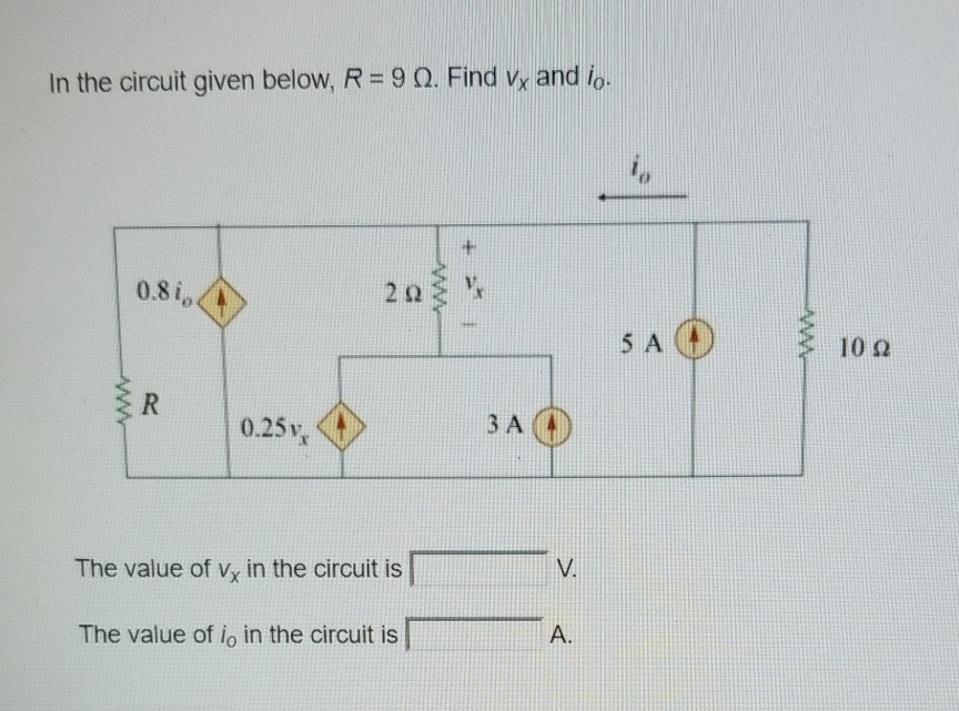 Solved In the circuit given below, R = 90. Find vx and io. | Chegg.com