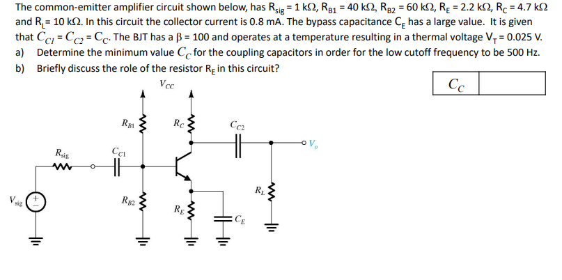 Solved The common-emitter amplifier circuit shown below, has | Chegg.com