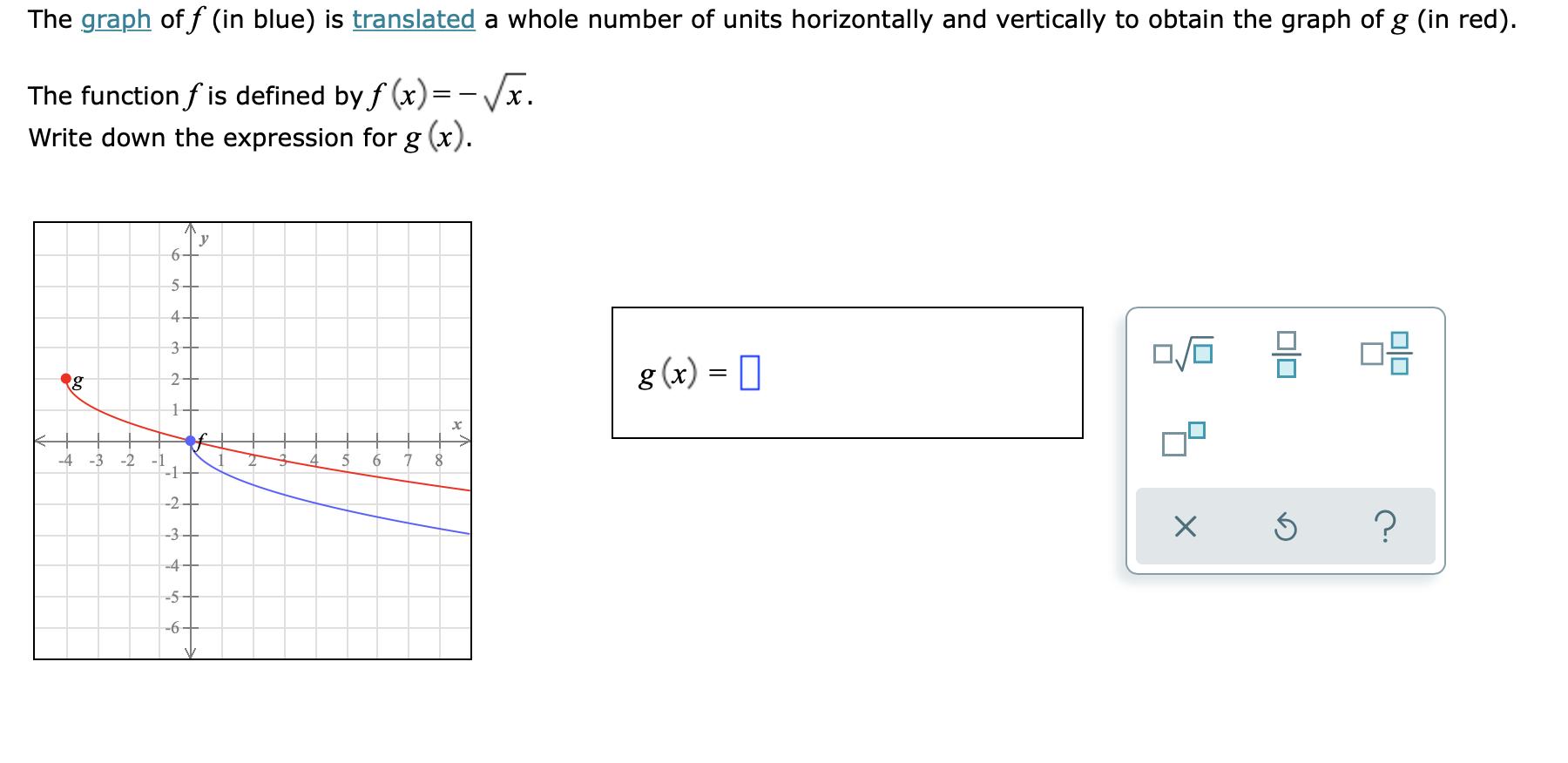 Solved The graph off (in blue) is translated a whole number | Chegg.com