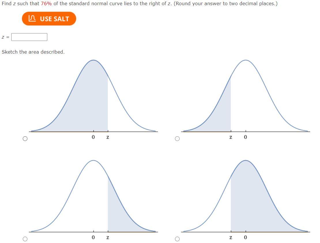 Solved Sketch the area under the standard normal curve over | Chegg.com