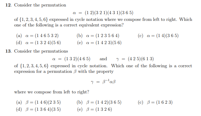Solved 12. Consider the permutation a = (1 2)(3 2 | Chegg.com