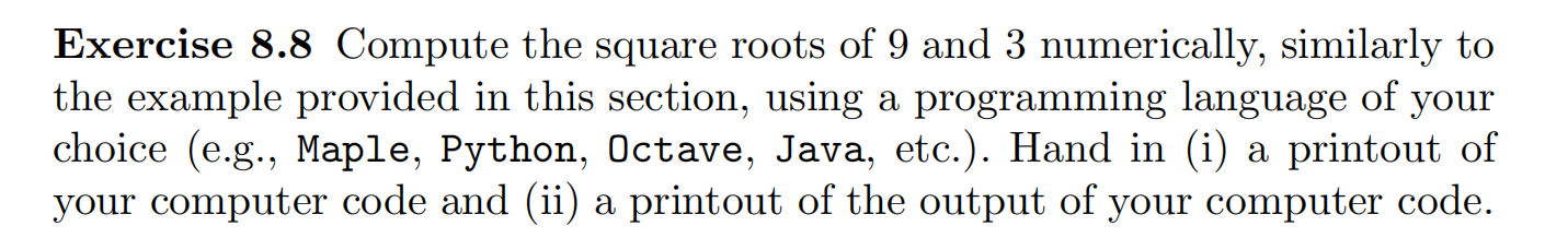 Solved Exercise 8.8 Compute the square roots of 9 and 3 | Chegg.com