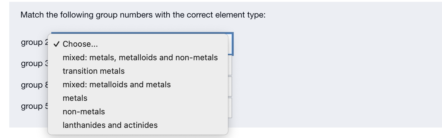 Solved Match the following group numbers with the correct | Chegg.com