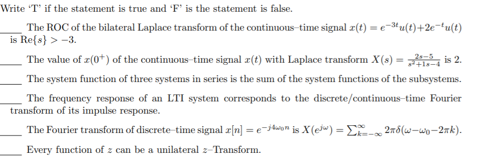 Solved Write ‘T' if the statement is true and 'F' is the | Chegg.com