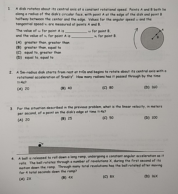 Solved 1. A disk rotates about its central axis at a | Chegg.com