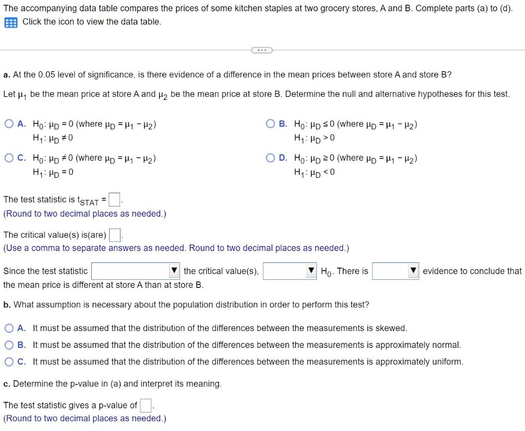 Solved The accompanying data table compares the prices of | Chegg.com