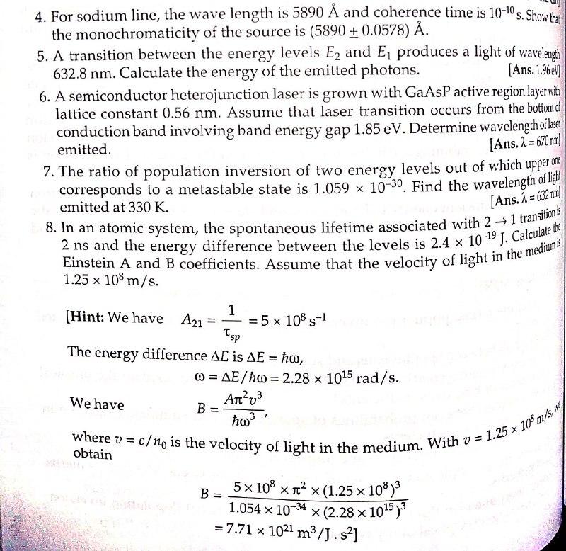 Solved 4. For sodium line, the wave length is 5890 Å and | Chegg.com