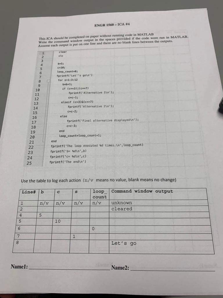 Solved ENGR 1560 - ICA #4 This ICA should be completed on | Chegg.com