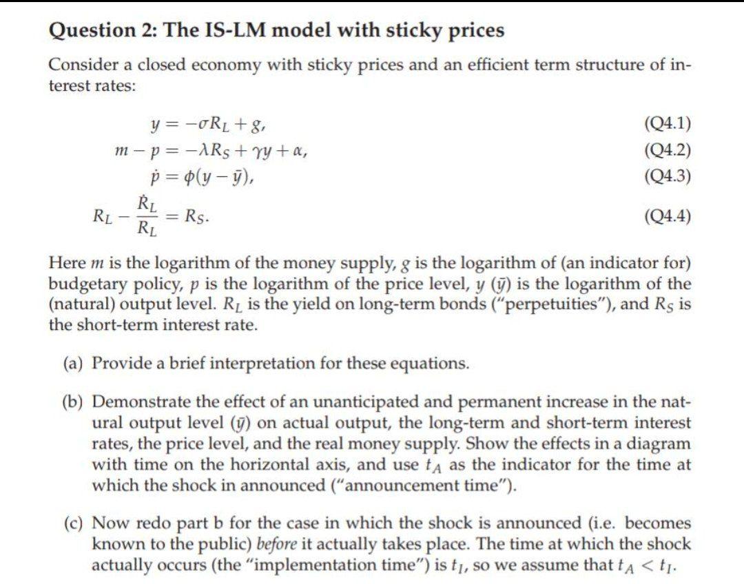 Solved Question 2: The IS-LM model with sticky prices | Chegg.com