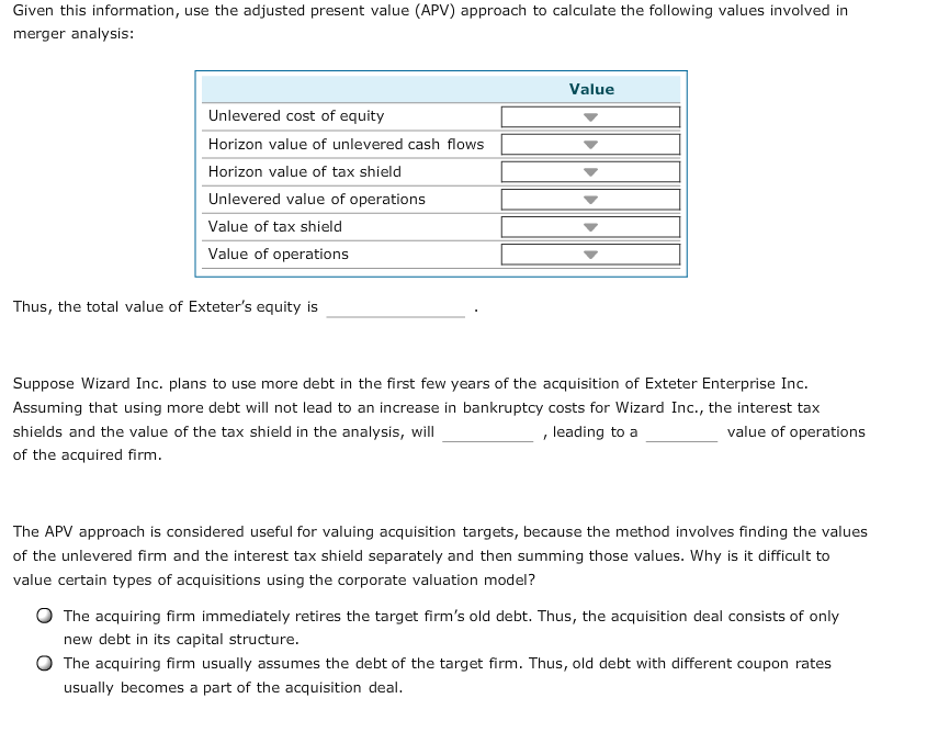 4. Merger analysis - Adjusted present value (APV) | Chegg.com