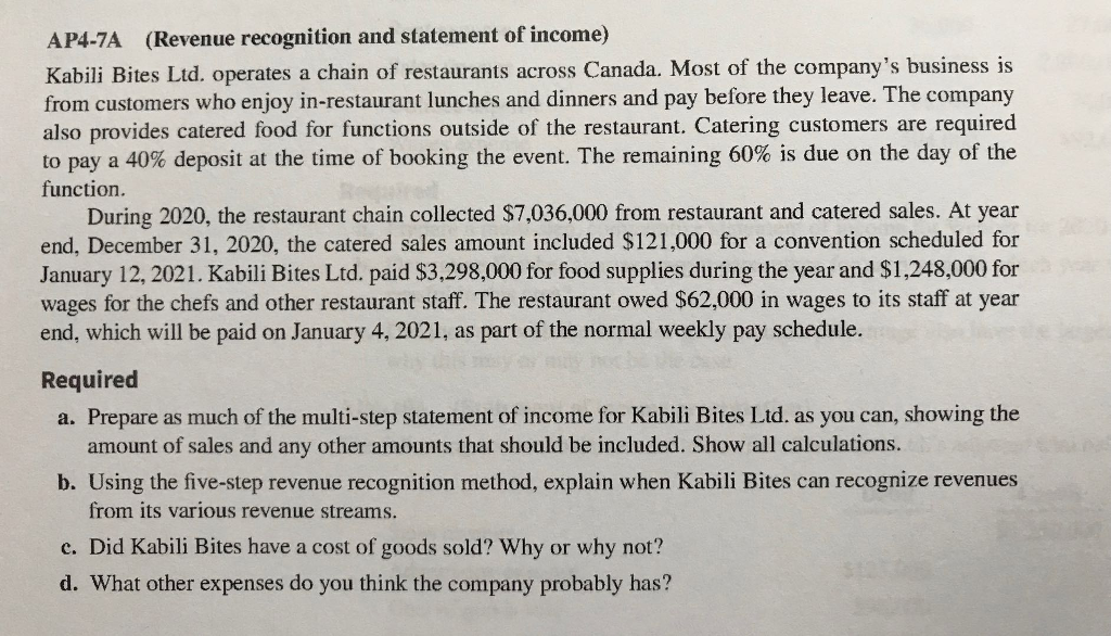 Solved AP4-7A (Revenue recognition and statement of income) | Chegg.com