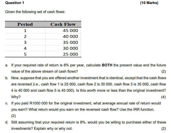 Solved Given the following set of cash flows: a. If your | Chegg.com