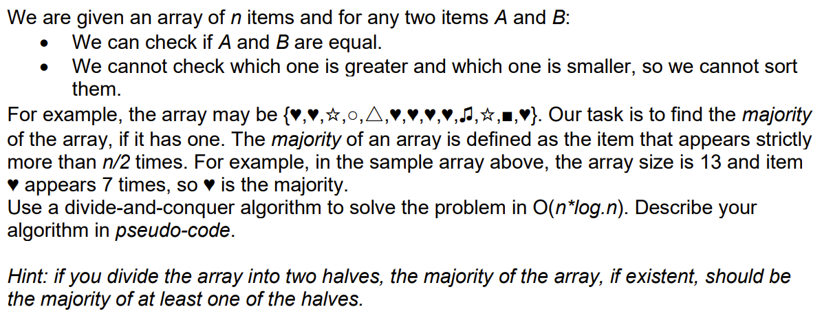 Solved We are given an array of n items and for any two | Chegg.com