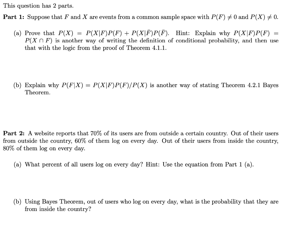 Solved This question has 2 parts. Part 1: Suppose that F and | Chegg.com