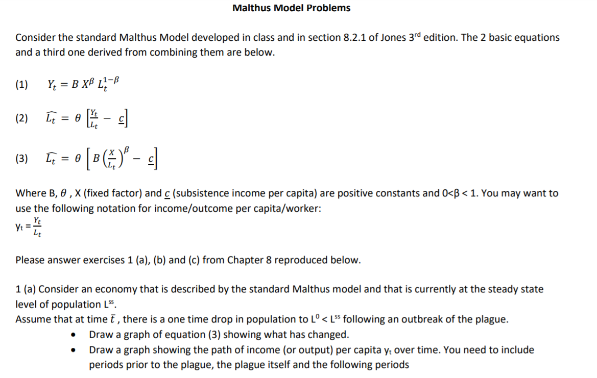 Malthus Model Problems Consider the standard Malthus | Chegg.com