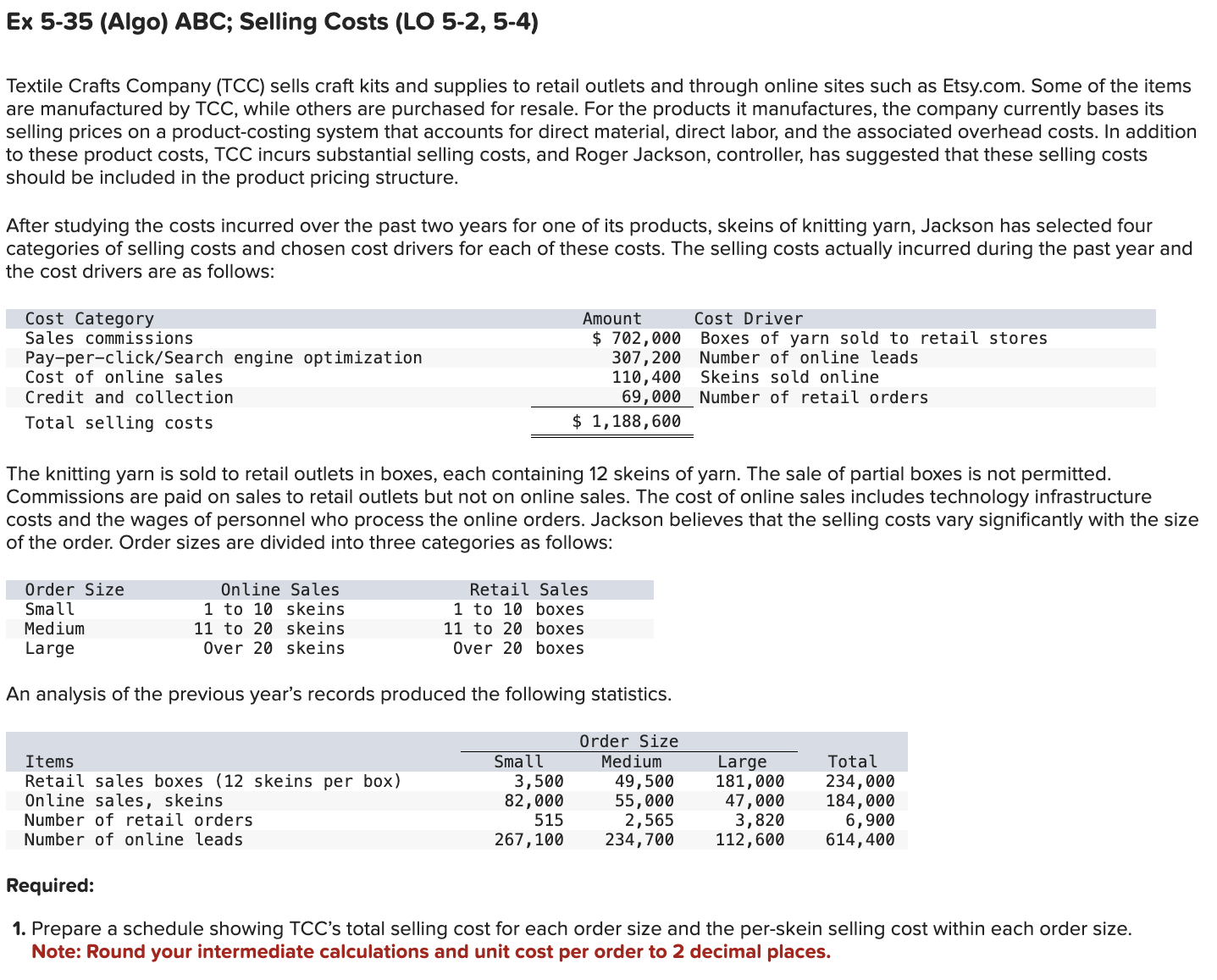 Solved Ex 5-35 (Algo) ABC; Selling Costs (LO 5-2, 5-4) | Chegg.com