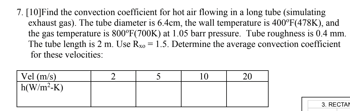 Solved 7. [10]Find the convection coefficient for hot air | Chegg.com