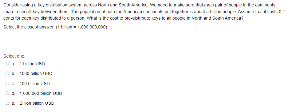 Solved Consider using a key distribution system across North | Chegg.com
