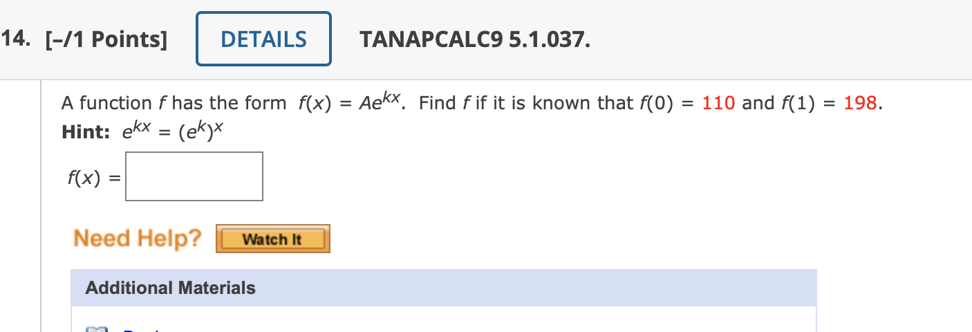 Solved 14. [-/1 Points] DETAILS TANAPCALC9 5.1.037. = 198. A | Chegg.com