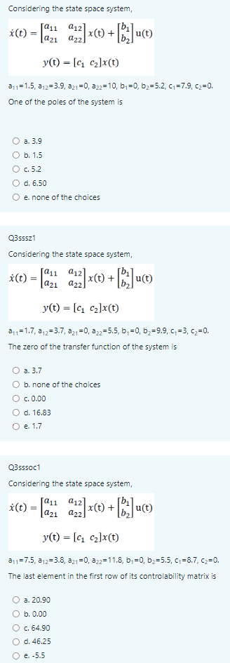 Solved Considering the state space system, | Chegg.com