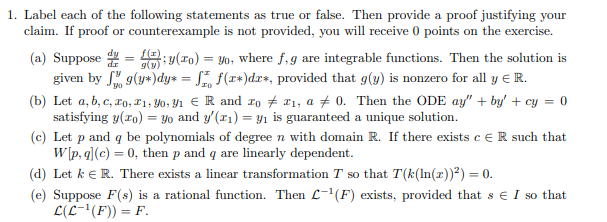 Solved 1. Label each of the following statements as true or | Chegg.com