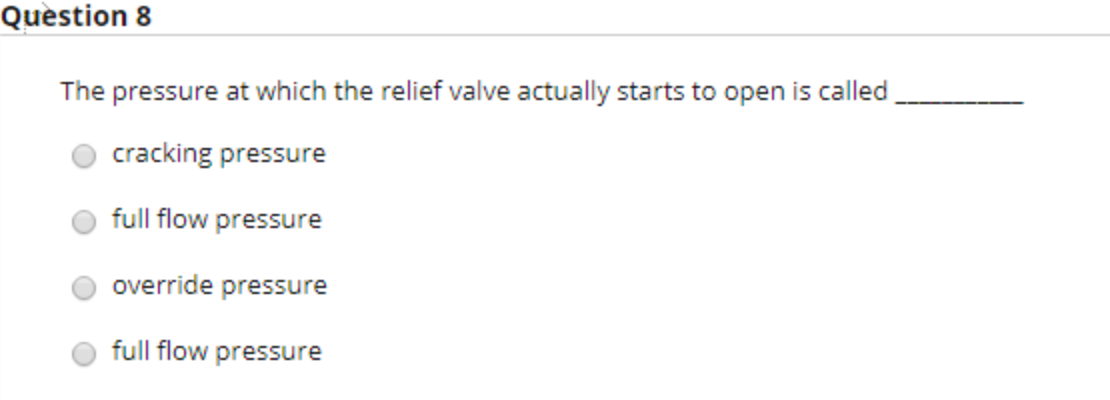Solved Question 8 The pressure at which the relief valve | Chegg.com