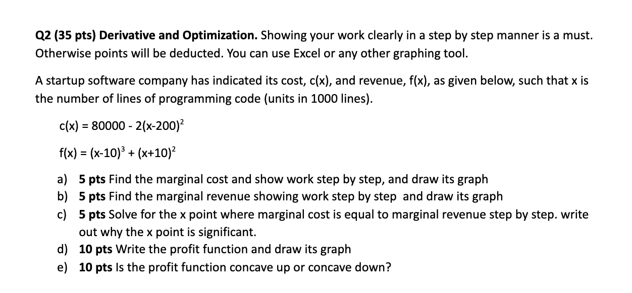 Solved Q2 (35 pts) Derivative and Optimization. Showing your | Chegg.com