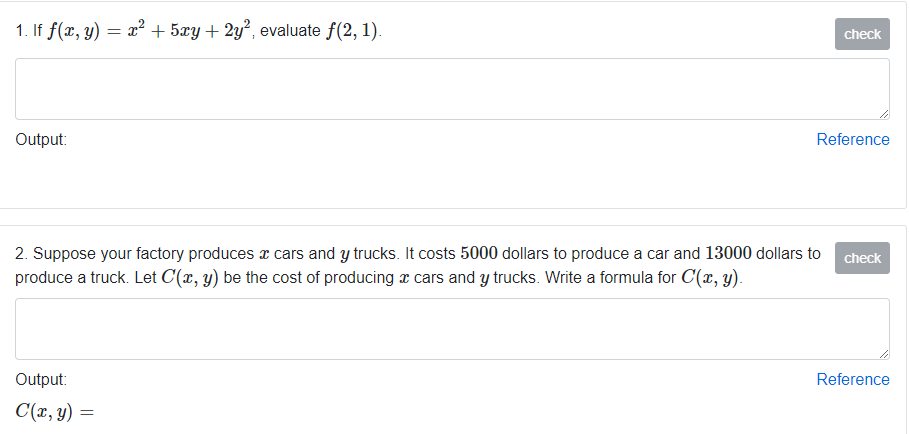 Solved 1. If f(x,y)=x2+5xy+2y2, evaluate f(2,1). Uutput: 2. | Chegg.com