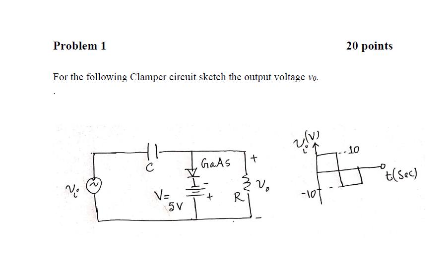 Solved Problem 1 20 points For the following Clamper circuit | Chegg.com