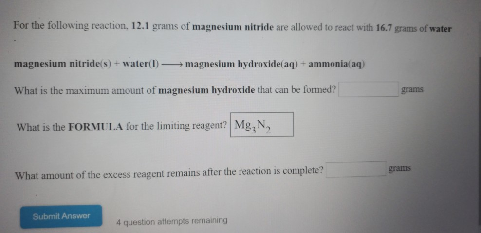 Solved For the following reaction, 12.1 grams of magnesium | Chegg.com