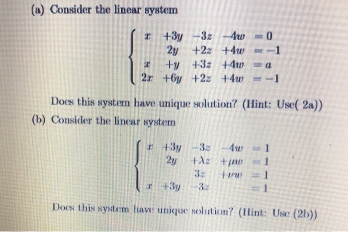 Solved (a) Consider the linear system Does this system have | Chegg.com