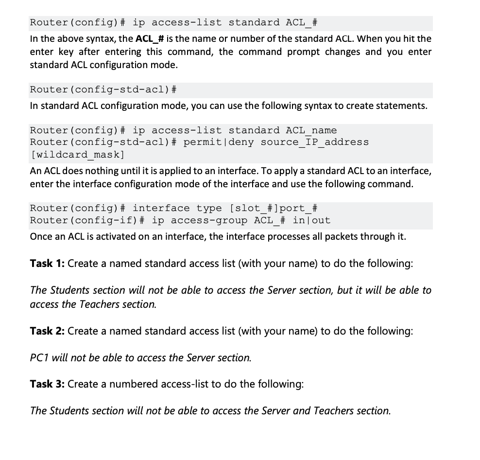 Solved Standard IPv4 ACLs 10.0.0.0/8 .10 2 2060-2 T- -3/1 | Chegg.com