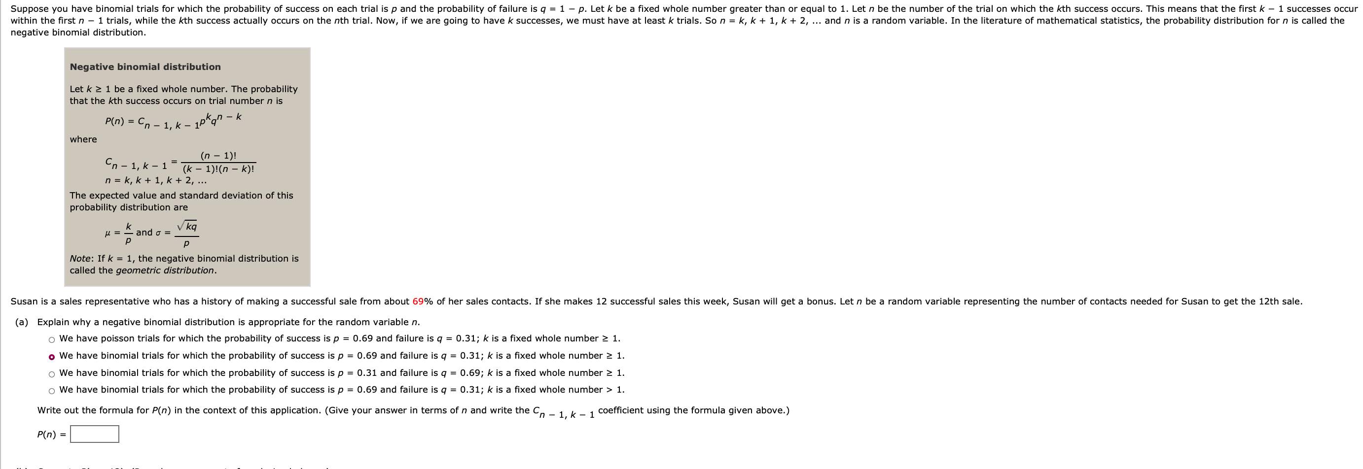 Solved Negative binomial distribution Let k≥1 be a fixed | Chegg.com