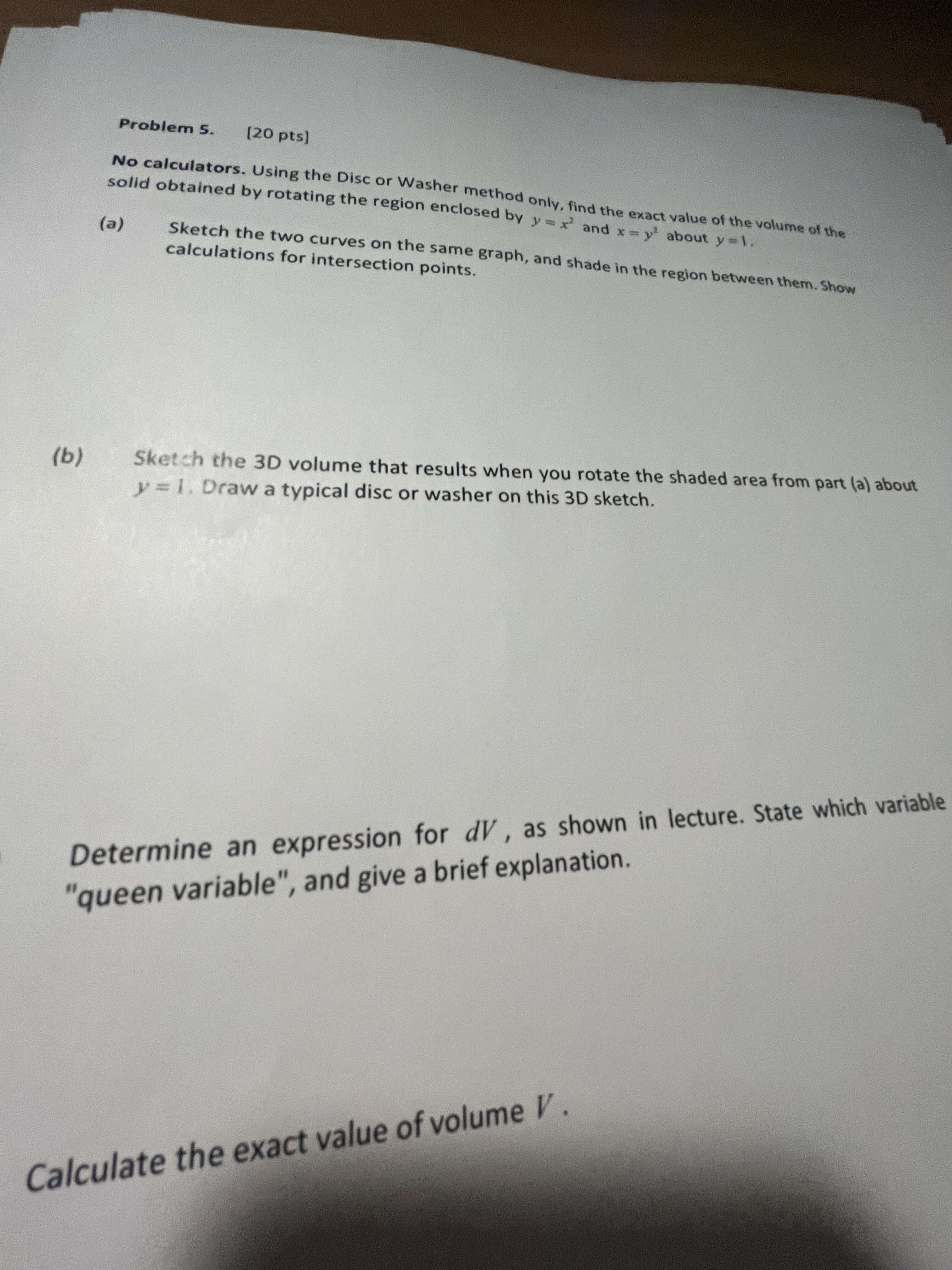 Solved No calculators. Using the Disc or Washer method only, | Chegg.com