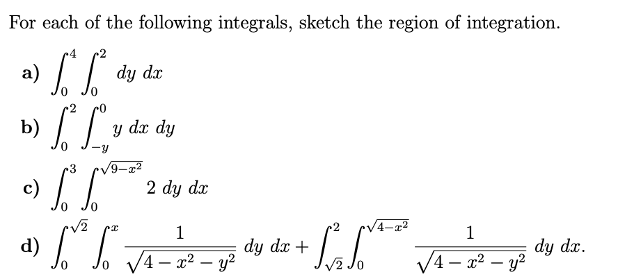 Solved For each of the following integrals, sketch the | Chegg.com