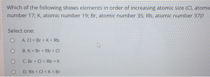 Solved Which of the following shows elements in order of | Chegg.com