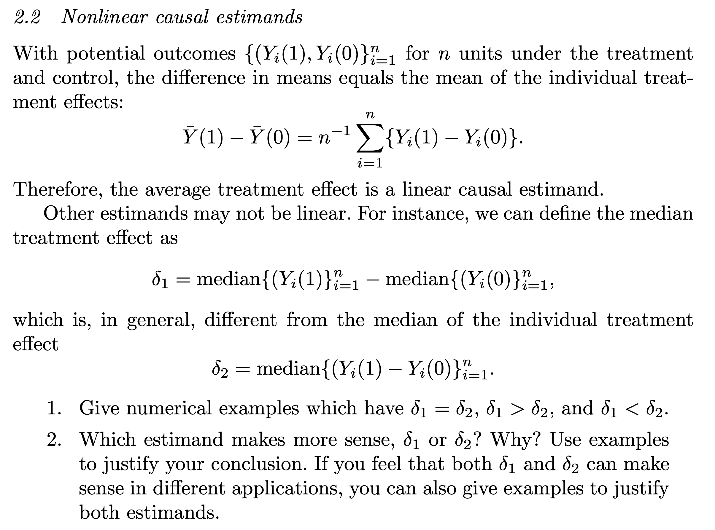 Solved 2 2 Nonlinear Causal Estimands With Potential