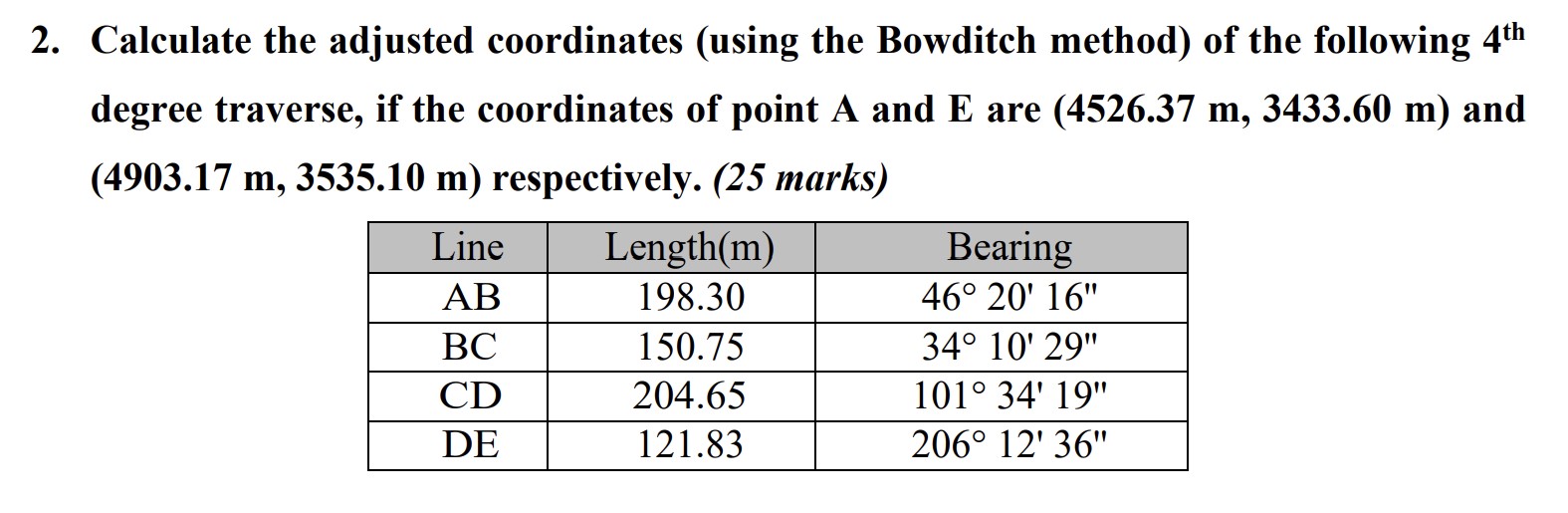 Solved 2. Calculate the adjusted coordinates (using the | Chegg.com