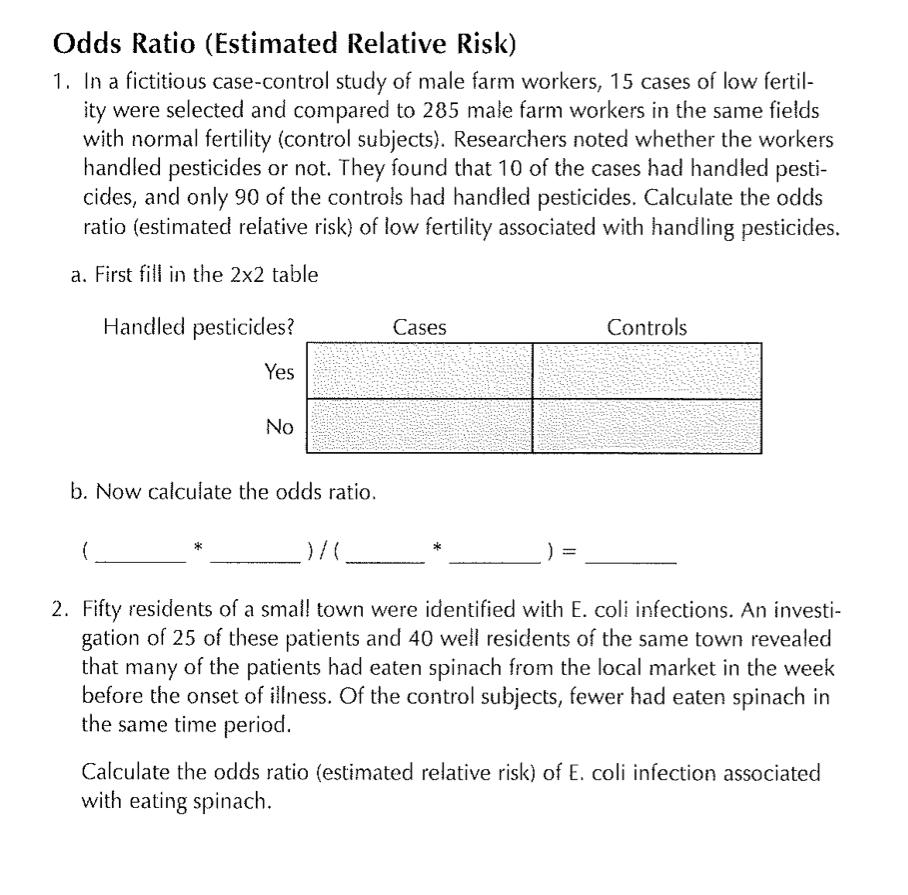 Solved Odds Ratio (Estimated Relative Risk) 1. In a | Chegg.com