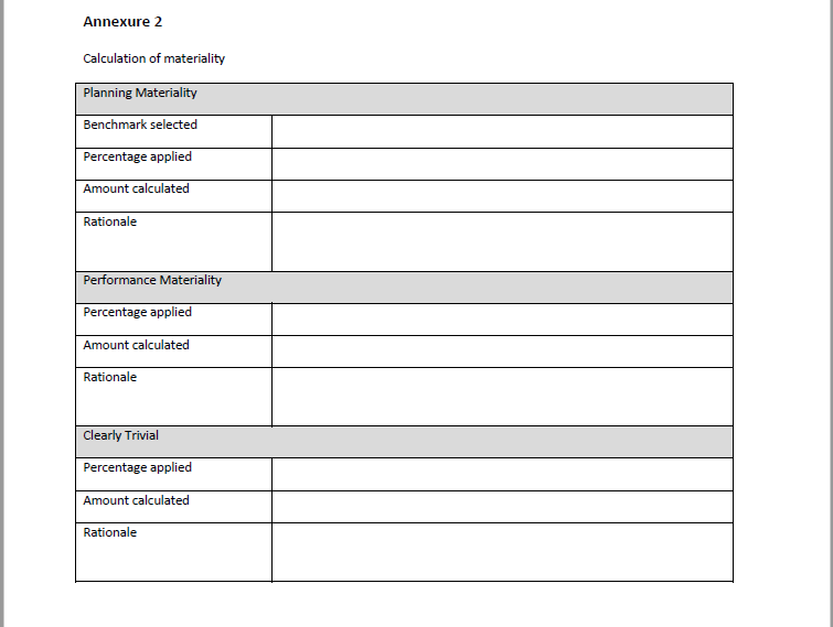 Annexure 2 Calculation of materiality Planning | Chegg.com