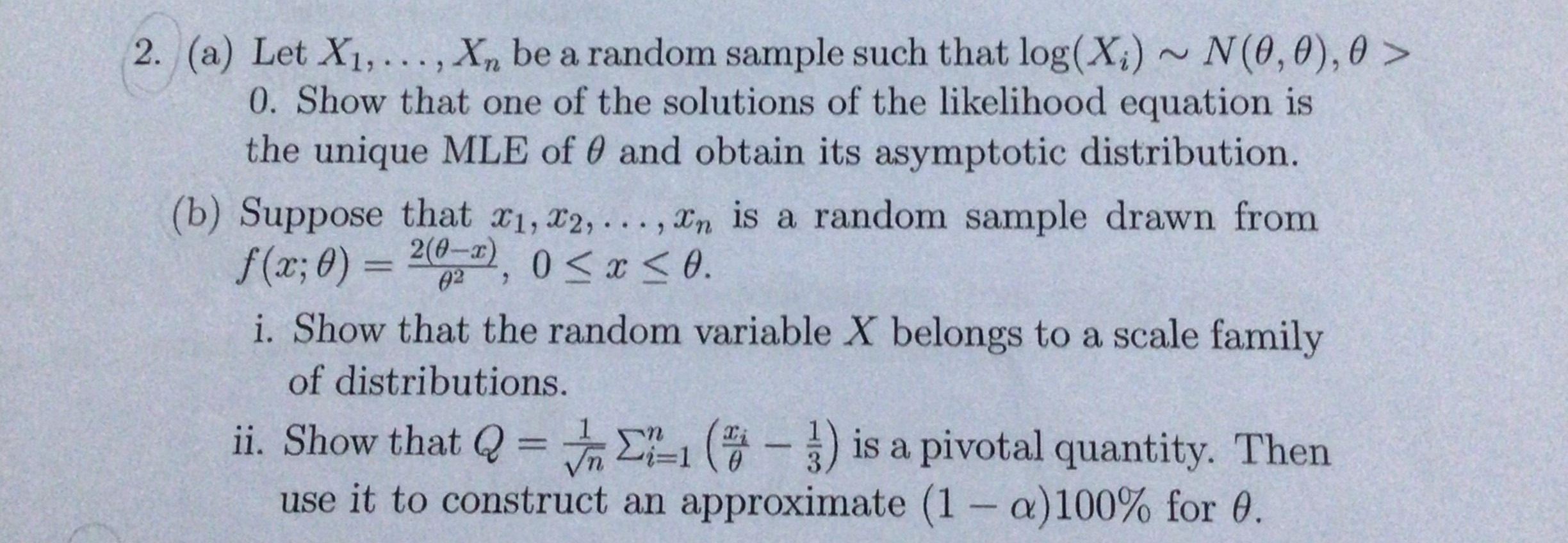 Solved (a) ﻿Let x1,dots,xn ﻿be a random sample such that | Chegg.com