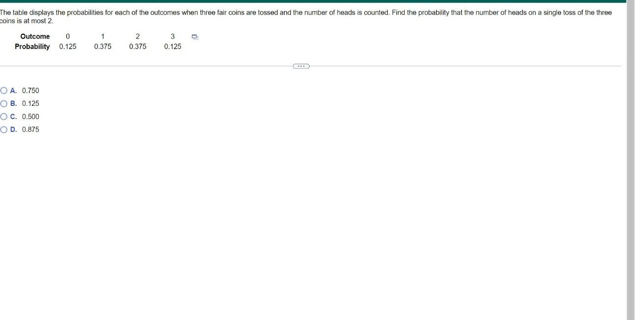 Solved The table displays the probabilities for each of the | Chegg.com