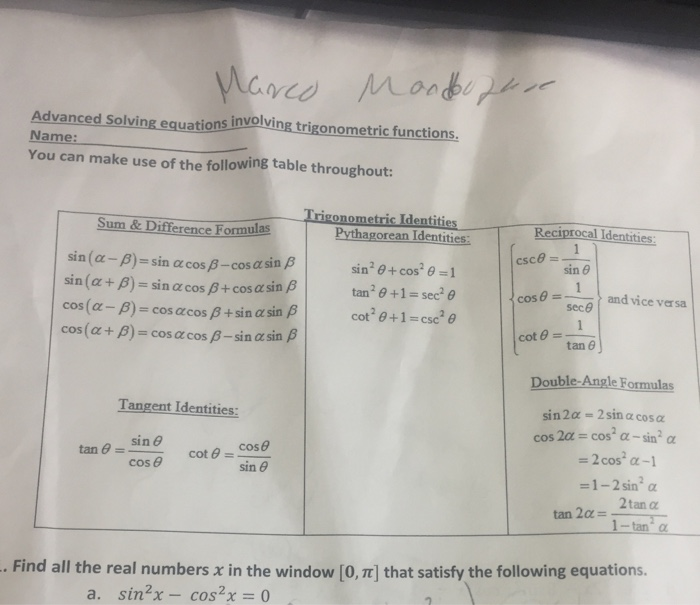 Solved Advanced Solving equations involving trigonometric | Chegg.com