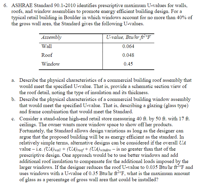 Solved 6. ASHRAE Standard 90.1-2010 identifies prescriptive | Chegg.com