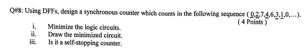 Solved Q#8: Using DFFs, design a synchronous counter which | Chegg.com